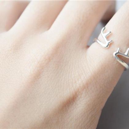 Big Antler Ring, Reindeer Ring, 925 Sterling Silver Ring, Adjustable ...